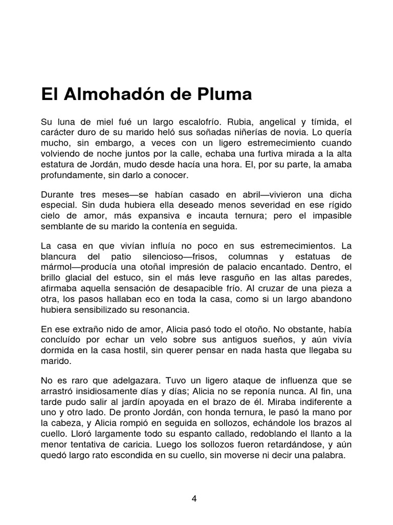 Horacio Quiroga - El Almohadon de Pluma - 3ro - SALESIANO | PDF