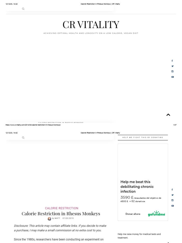 Calorie Restriction in Rhesus Monkeys - CR Vitality | PDF | Calorie ...
