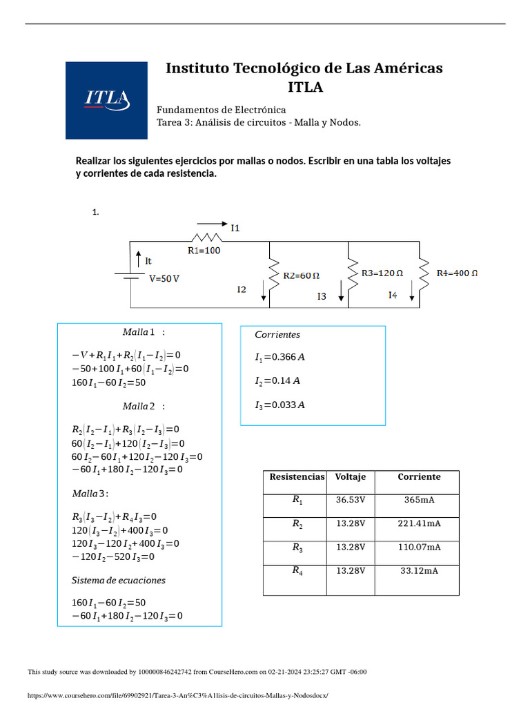 Tarea 3 An Lisis de Circuitos Mallas y Nodos | PDF | Electricidad | Cantidad