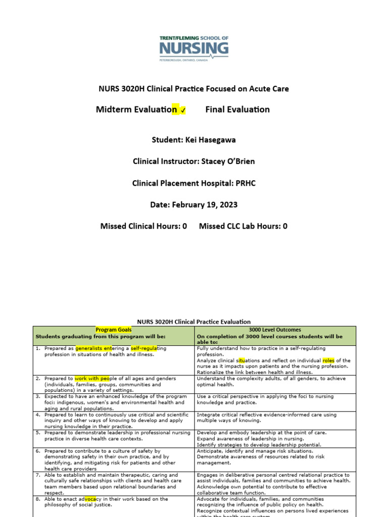 NURS 3020 Evaluation Form KEI | PDF | Nursing | Health Care