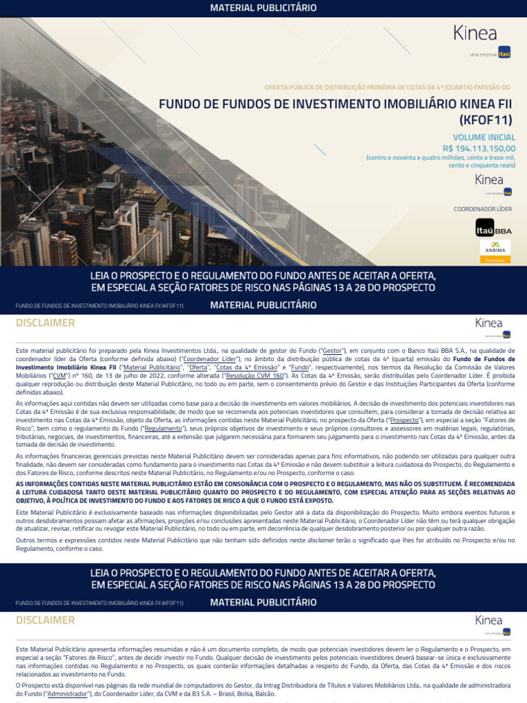 KFOF 4a EMISSAO MATERIAL - PUBLICITARIO 1 | PDF | Fundo de Investimento ...
