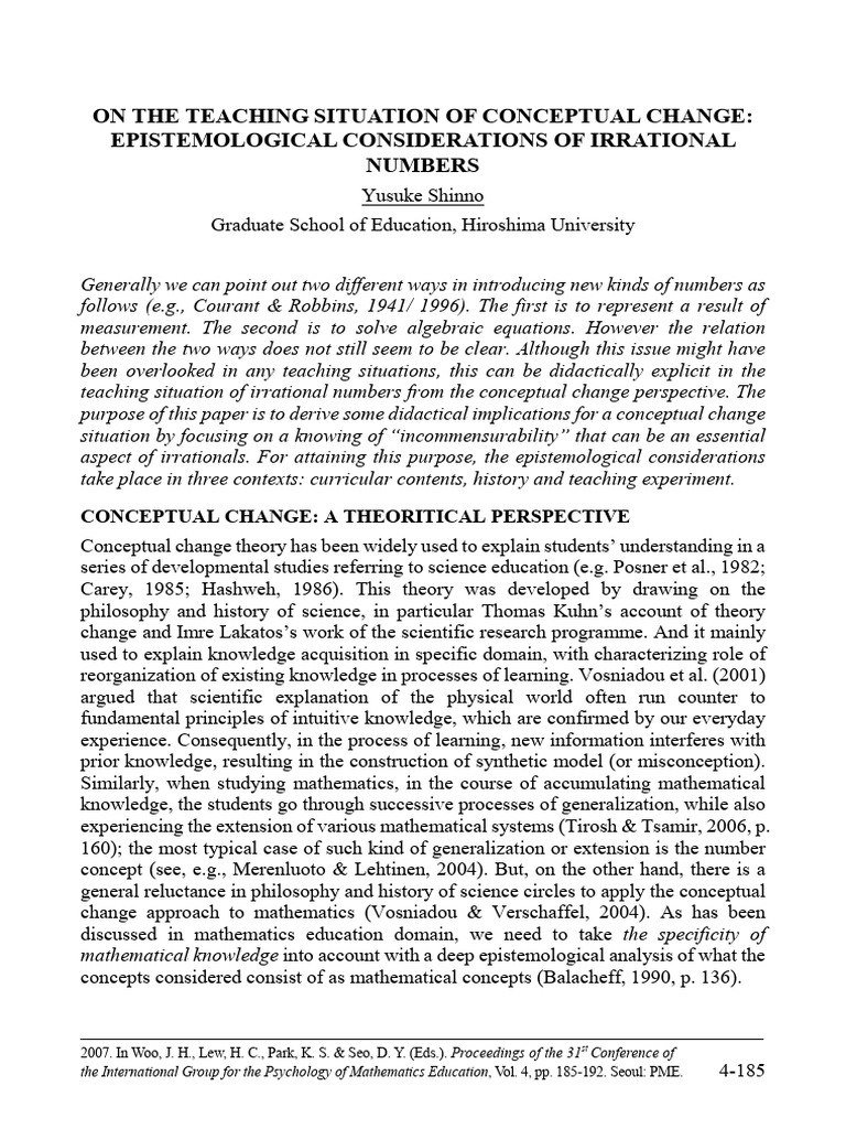 On The Teaching Situation of Conceptual Change: Epistemological ...