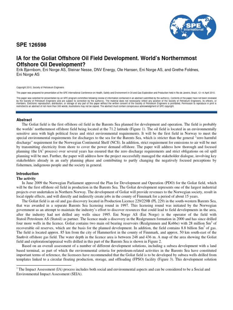 IA For The Goliat Offshore Oil Field Development | PDF | Risk | Oil Spill
