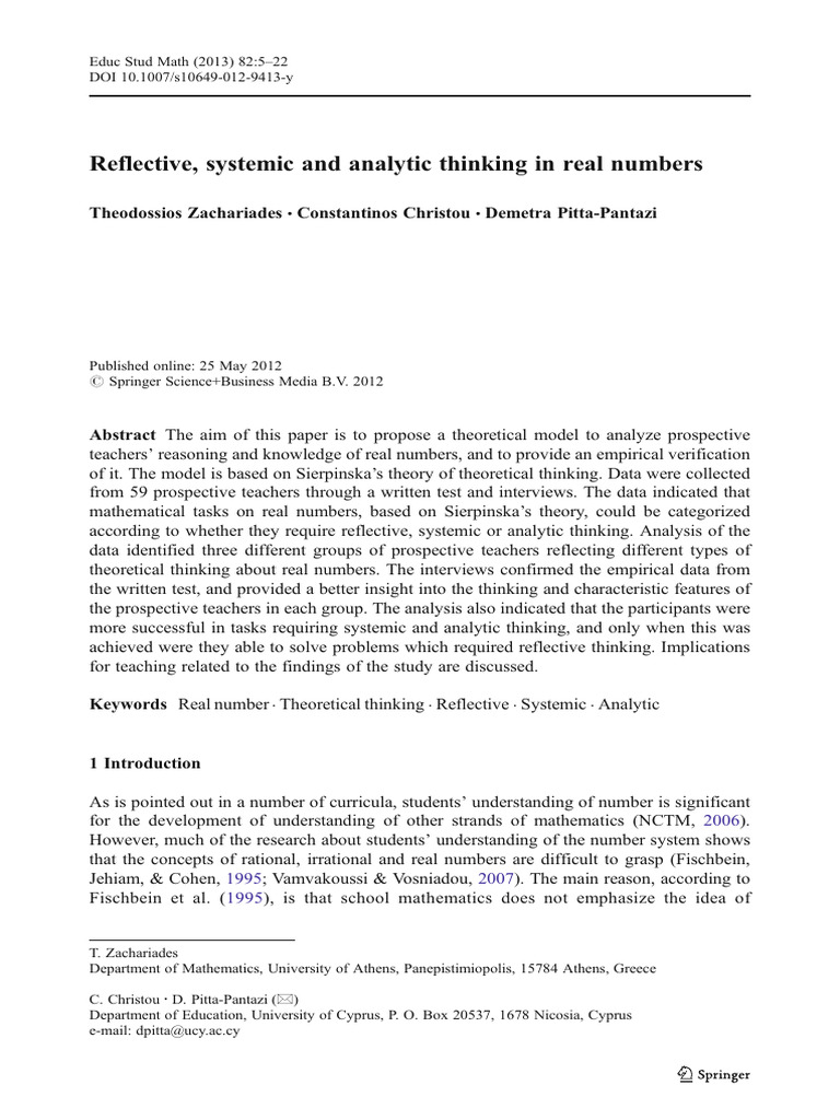 Reflective, Systemic and Analytic Thinking in Real Numbers | PDF | Theory | Numbers