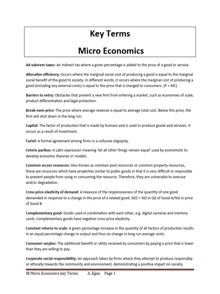 Key Terms Micro | PDF | Demand | Profit (Economics)