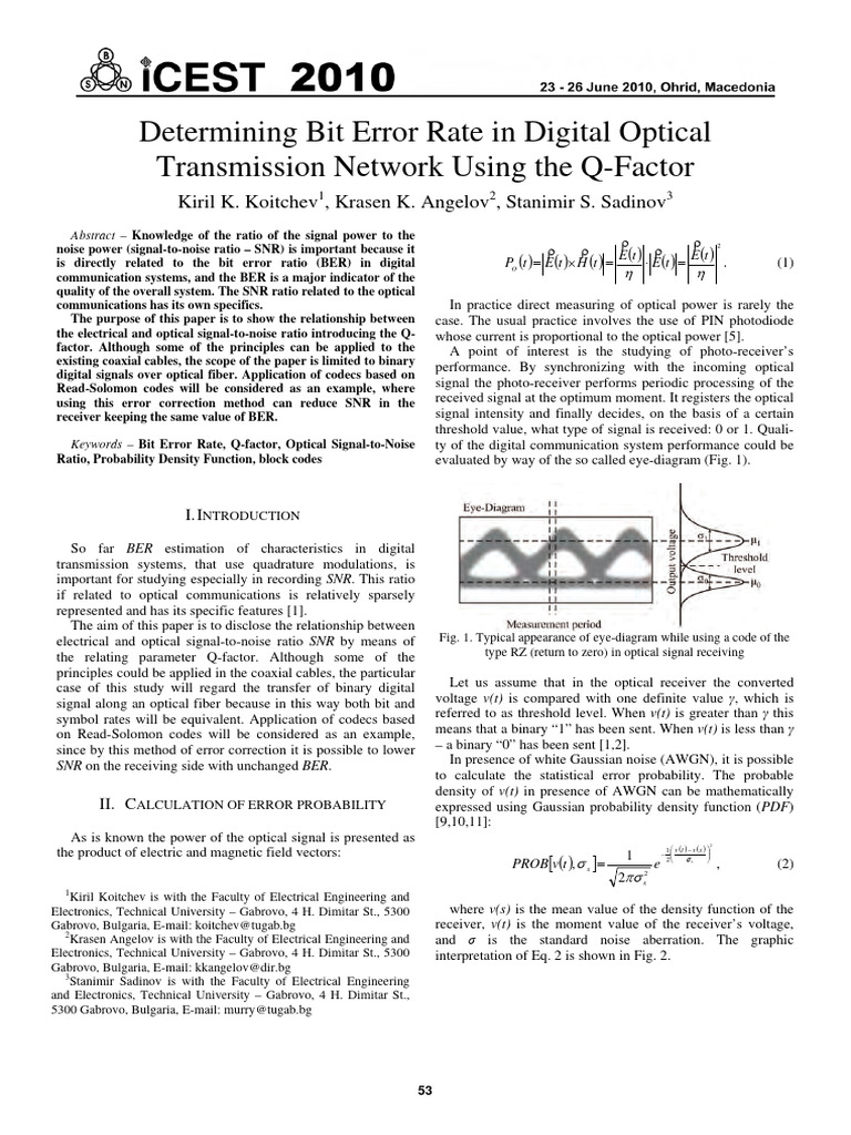 BER and Q-Factor in Optical Networks | PDF | Signal To Noise Ratio ...