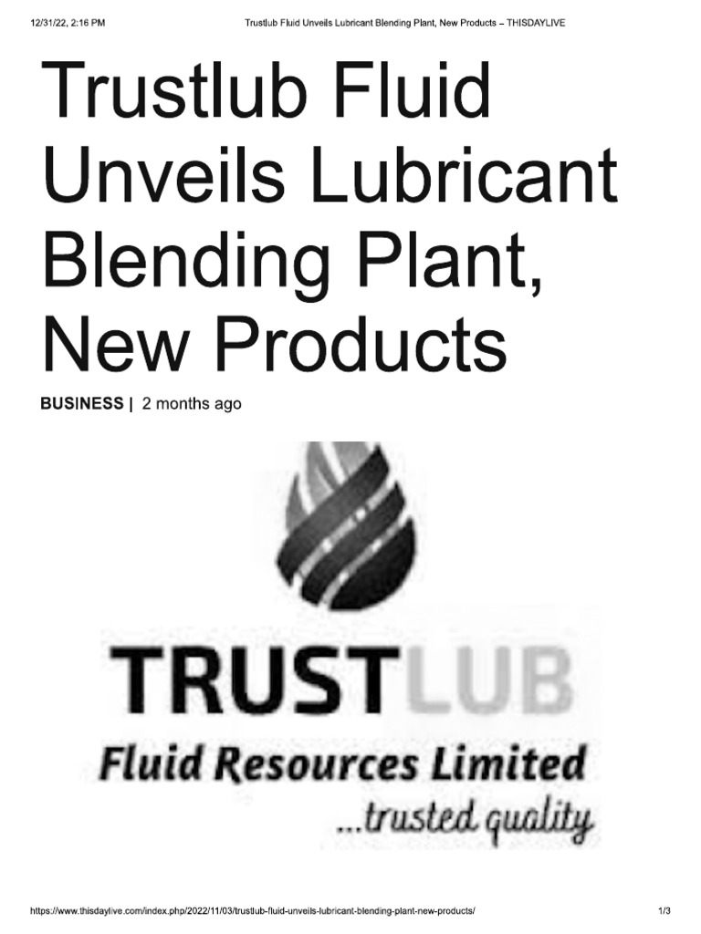Trustlub Fluid Unveils Lubricant Blending Plant, New Products ...