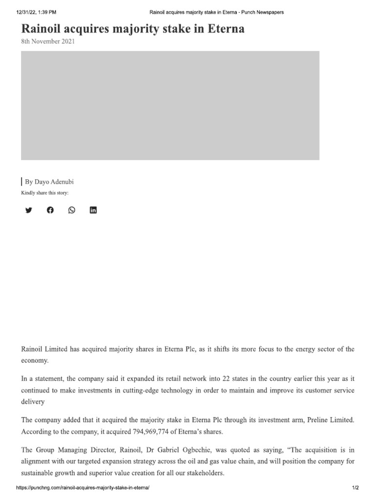 Eterna Oil Ownership and Rainoil Insights | PDF