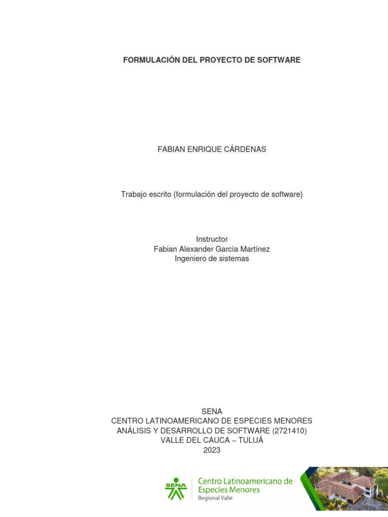 Formulación Del Proyecto De Software Pdf Software Ingeniería De 0953