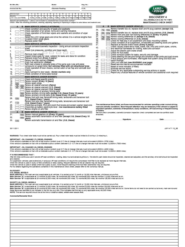 Discovery 4 Maintenance Guide | PDF | Motor Oil | Brake