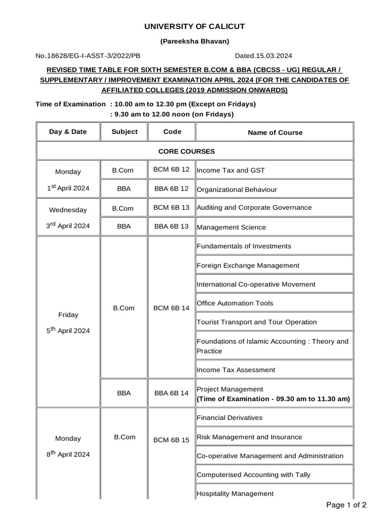 Revised TT-B.Com BBA CBCSS UG | PDF | Taxes | Public Finance