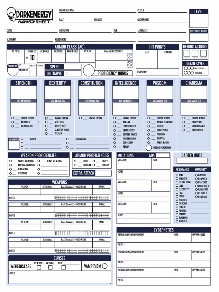 DE - Playtest - Character - Sheet - v1.2 Fillable | PDF