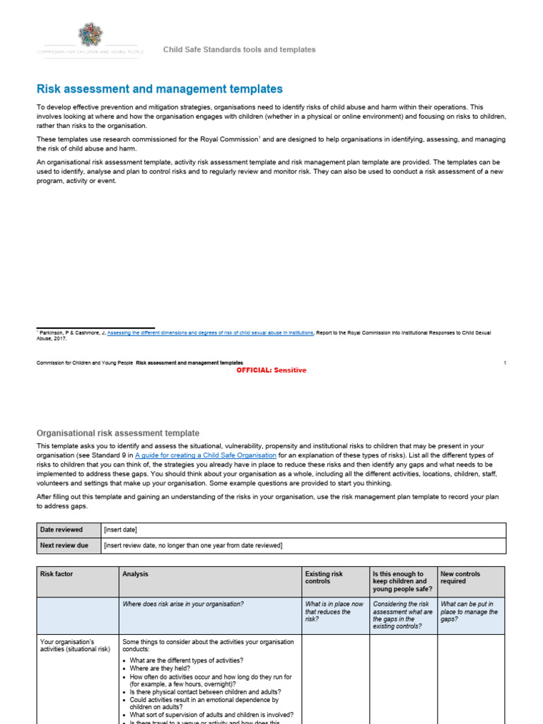 Risk Assessment and Management Templates | PDF | Child Abuse | Risk
