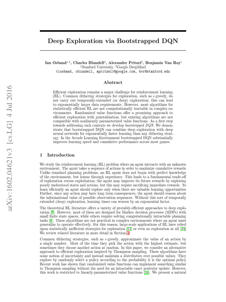 Deep Exploration Via Bootstrapped DQN: Ian Osband, Charles Blundell, Alexander Pritzel, Benjamin ...