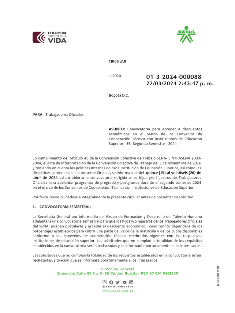 Cir - 01 3 2024 000088 | PDF | Educación más alta | Bogotá