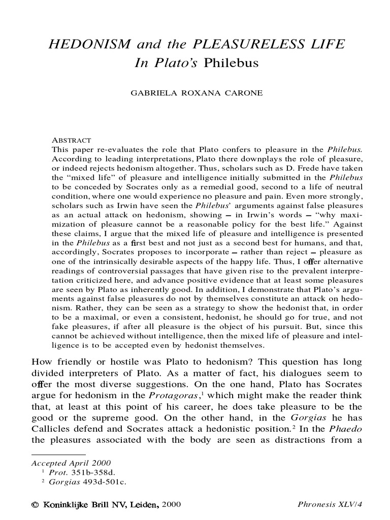 CARONE, G. R. Hedonism and Pleasureless Live | PDF | Hedonism | Pleasure