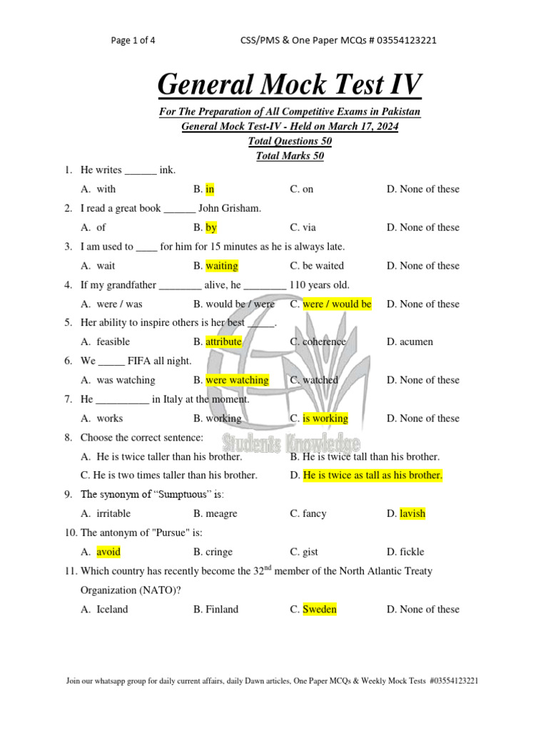 Pakistan Exam Prep Mock Test | PDF | Pakistan