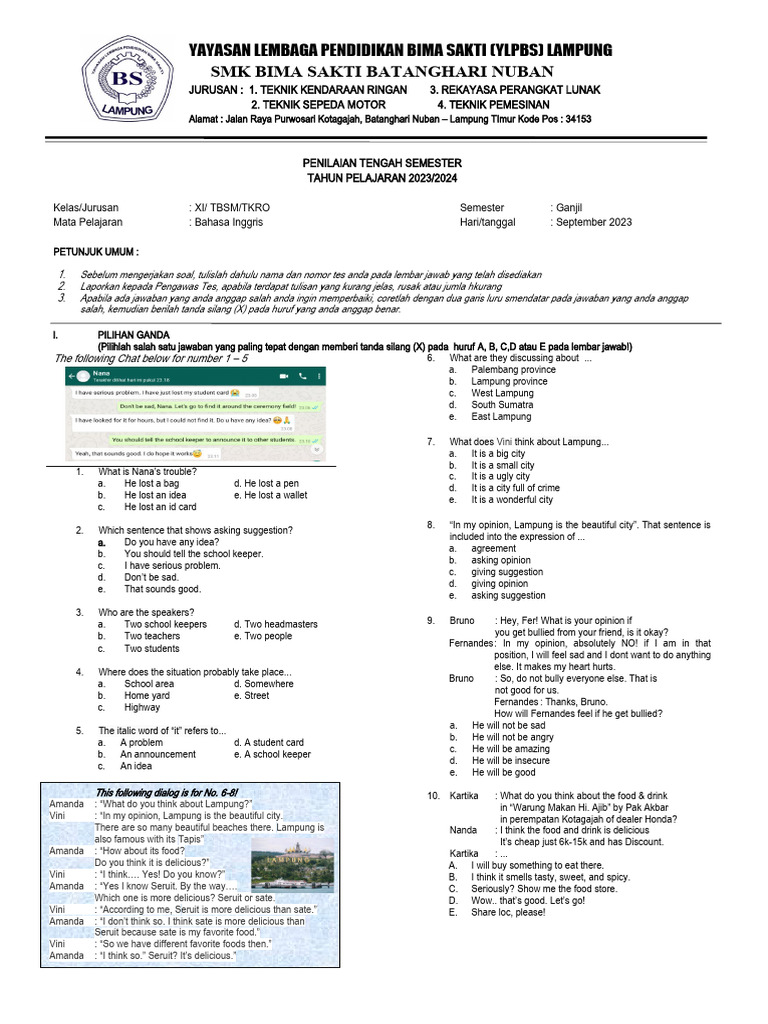 Soal MID Bahasa Inggris Kelas XI 2023 - Akbar Ali Mustofa | PDF
