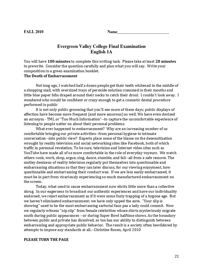 English 1 AFinal Exam Samples | PDF | Essays | Syntax