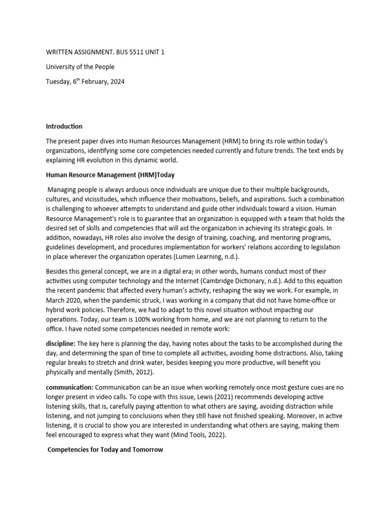 Bus 5511 Unit 1 Written Assignment | PDF | Human Resource Management | Empathy