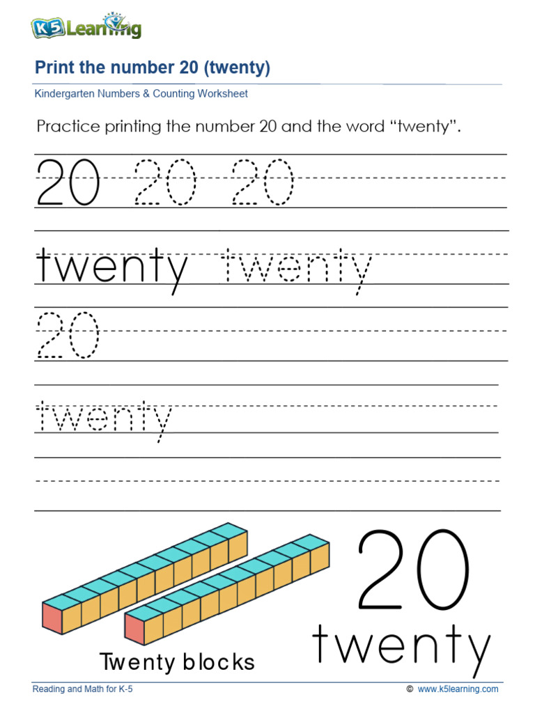 Kindergarten Number 20 Worksheet | PDF