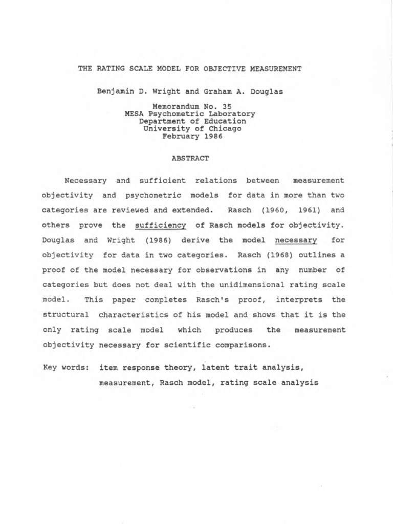 Wright 1986 The Rating Scale Model For Objective Measurement | PDF ...