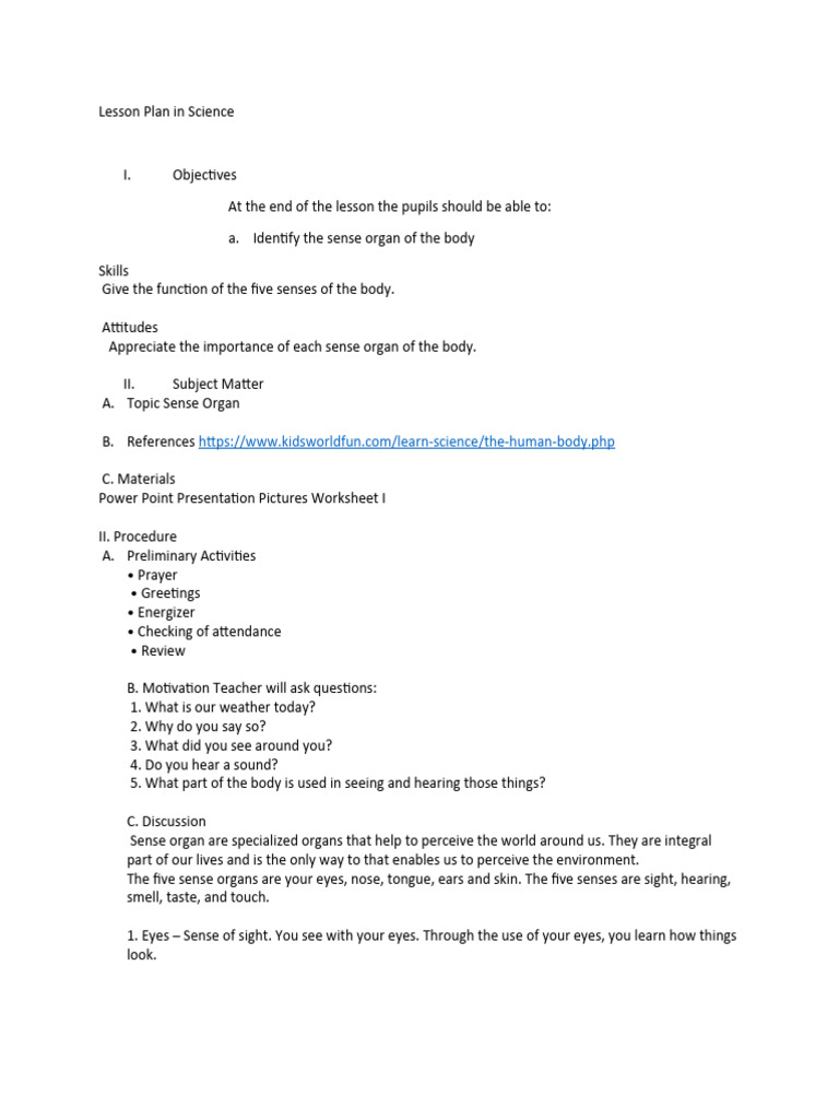 Legit Multi Grade Lesson Plan | PDF | Senses | Taste