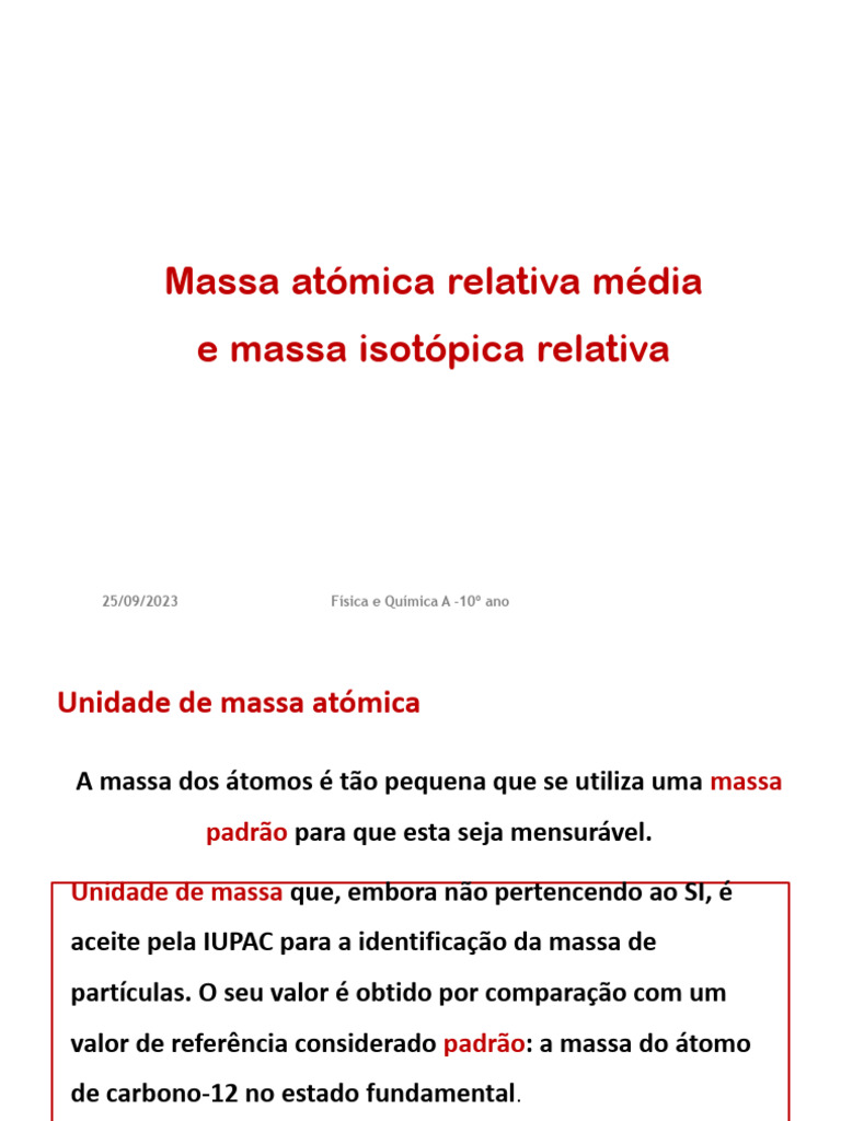 Massa Atômica e Isotópica Relativa | PDF | Átomos | Isótopo