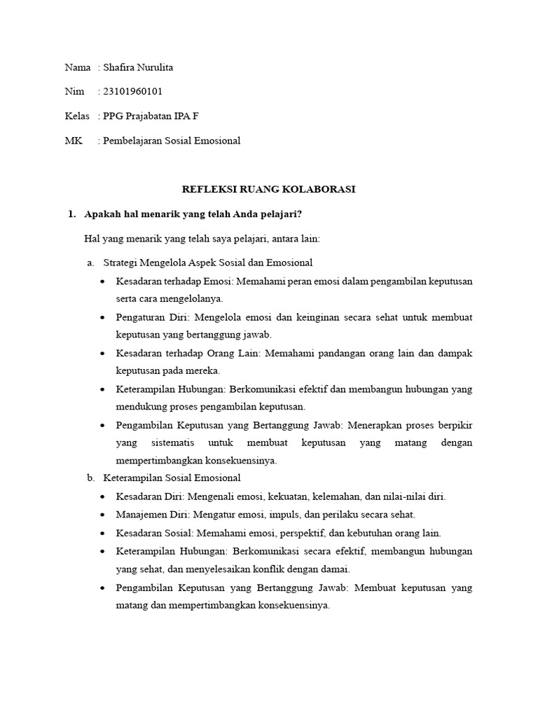 Refleksi Ruang Kolaborasi - PSE | PDF | Karier & Perkembangan ...