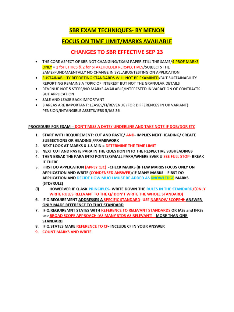 SBR Exam Techniques | PDF | International Financial Reporting Standards