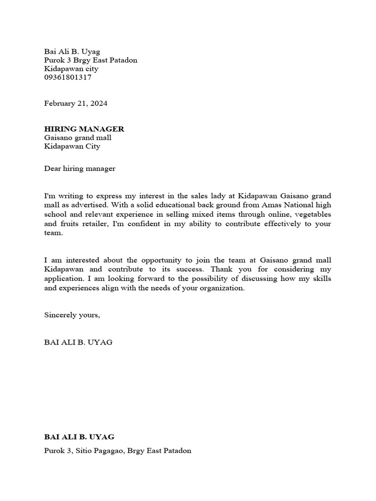 Bai Ali Application Letter | PDF