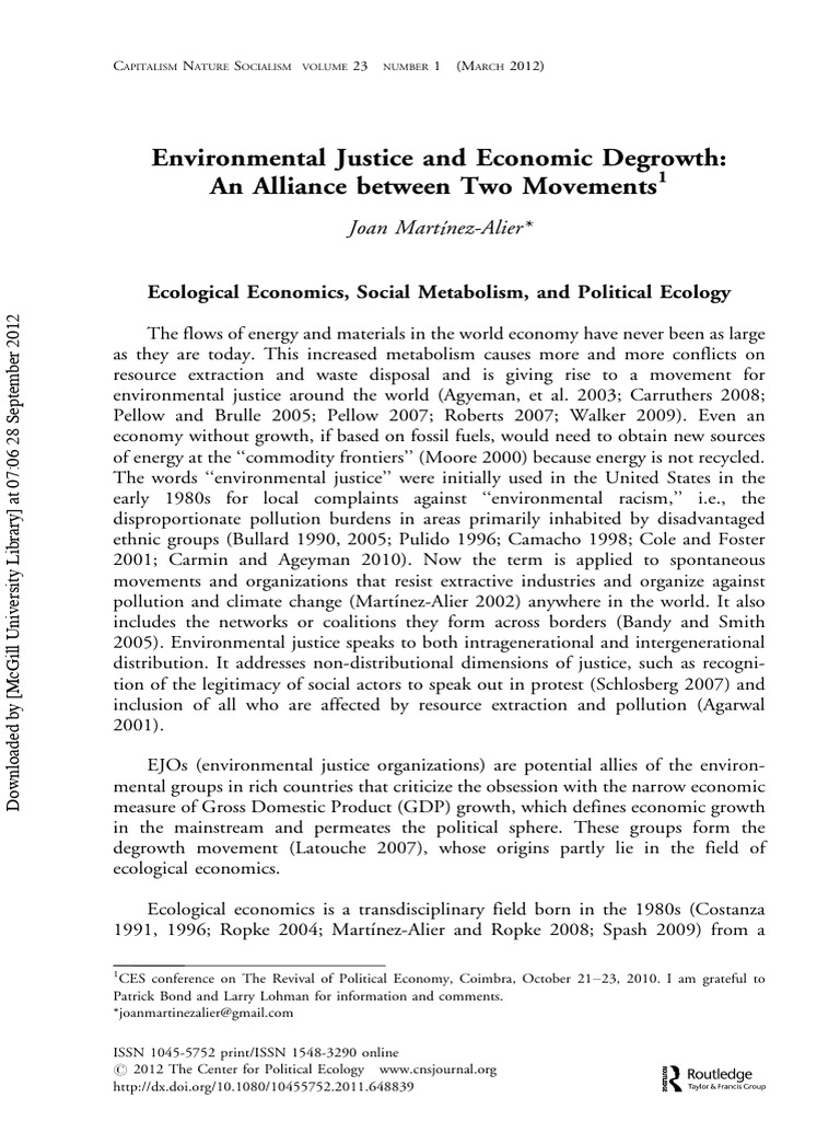 Environmental Justice and Economic Degrowth - An Alliance Between Two ...
