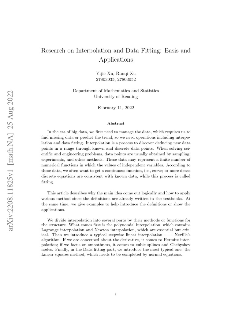 Research On Interpolation and Data Fitting: Basis and Applications | PDF | Interpolation ...