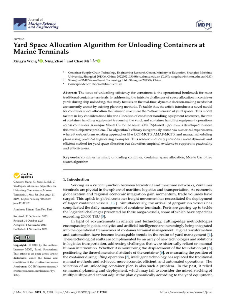 Yard Space Allocation Algorithm For Unloading Cont Pdf Mathematical Optimization Monte