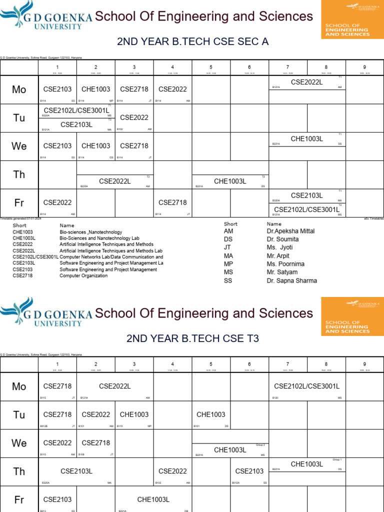 2nd Year B.Tech CSE Timetable 2024 | PDF | Computing | Computer Science