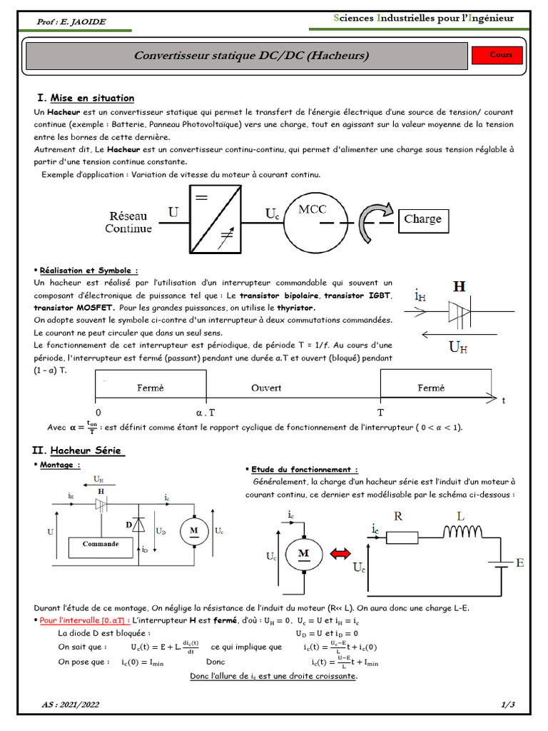 Fonctionnement des Hacheurs DC/DC | PDF | Électrotechnique ...