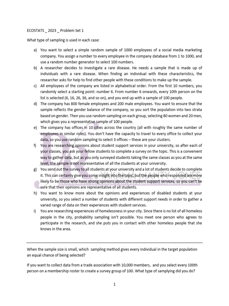 Sampling-Problem Set | PDF | Sampling (Statistics) | Estimator