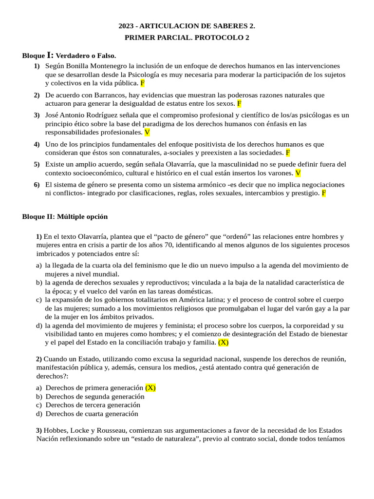 Parcial Protocolo 2 Solucion | PDF | Derechos humanos | Mujer