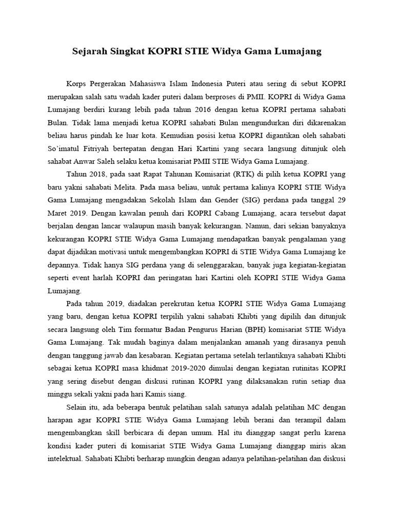 Sejarah KOPRI STIE Widya Gama Lumajang | PDF | Karier & Perkembangan ...