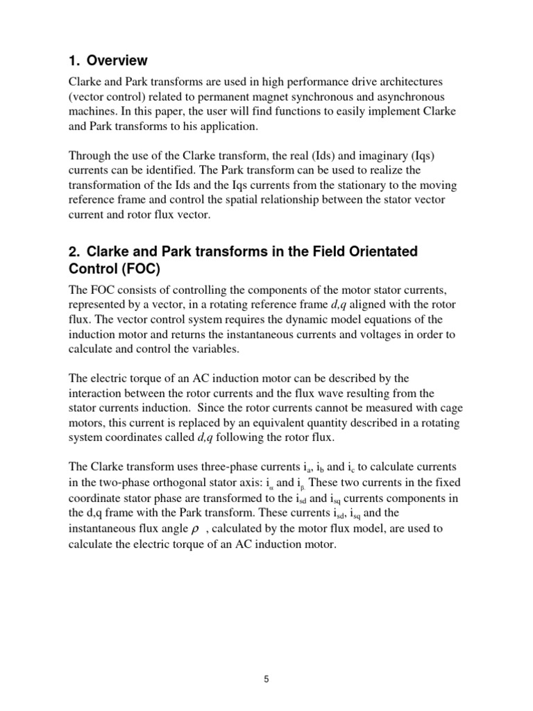 1 CLARKE & PARK TRANSFORMS ON THE TMS320C2xx | PDF | Electric Motor | Electrical Engineering