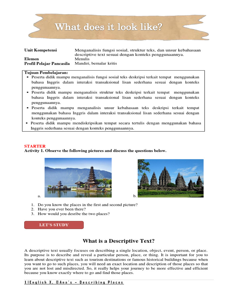 Descriptive Text: Analyzing Places | PDF | Experience | Verb