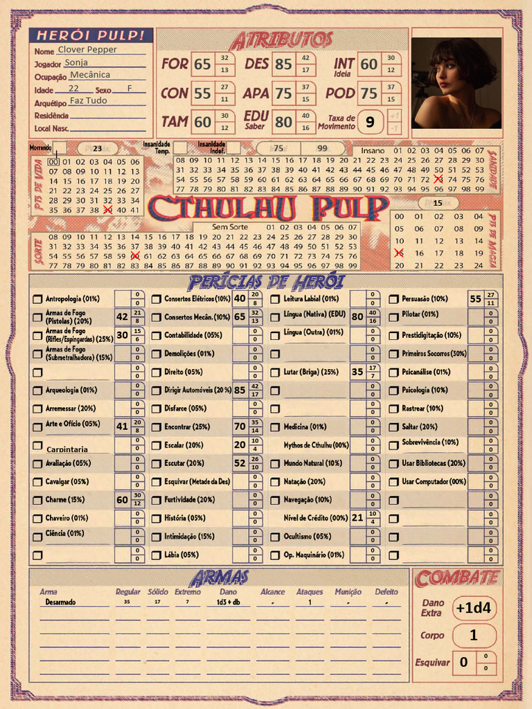 Cthulhu - Pulp - Ficha Editável | PDF