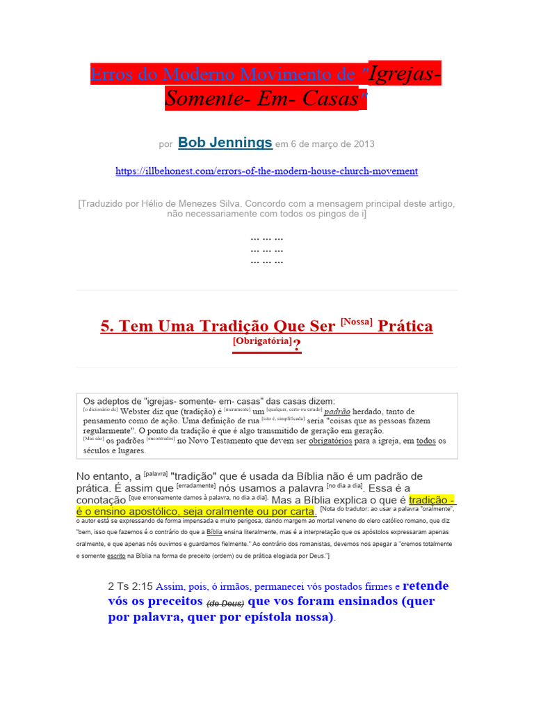 Erros Igrejas Casa.5.Tradicao Tem Que Ser Seguida - Conclusao.b ...