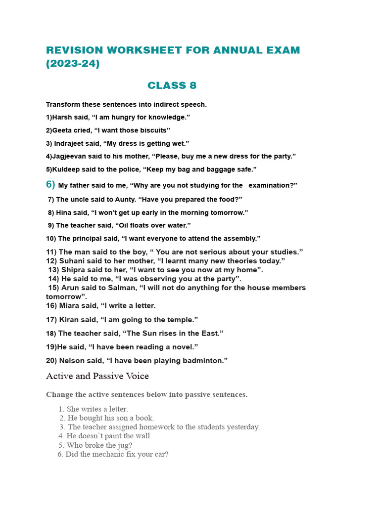 Class 8 Worksheet | Download Free PDF | Linguistics