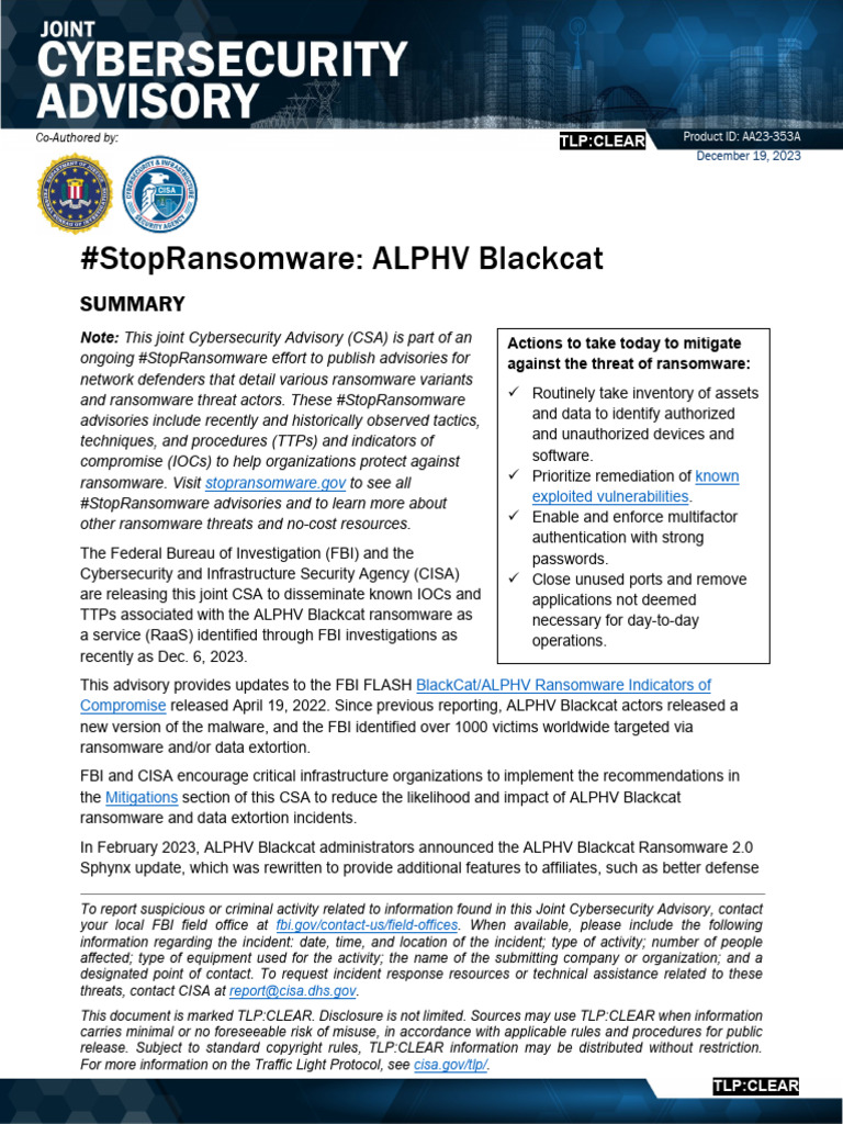 StopRansomware ALPHV Blackcat | PDF | Security | Computer Security