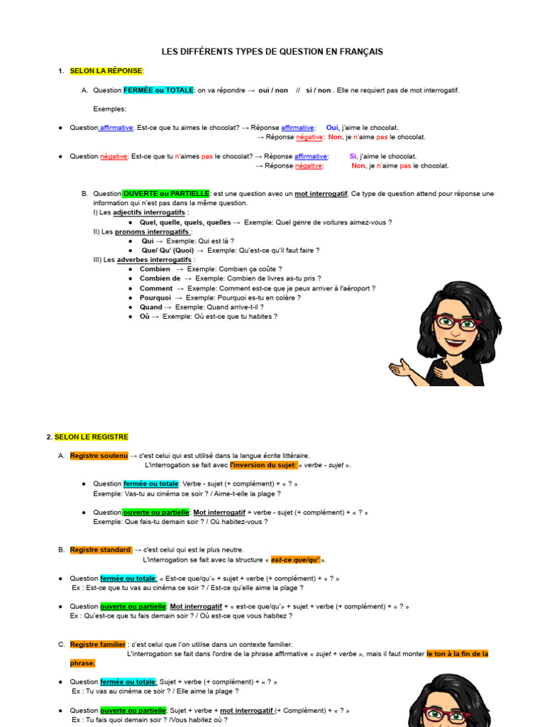 Types de questions en français | PDF | Question | Mécanique du langage