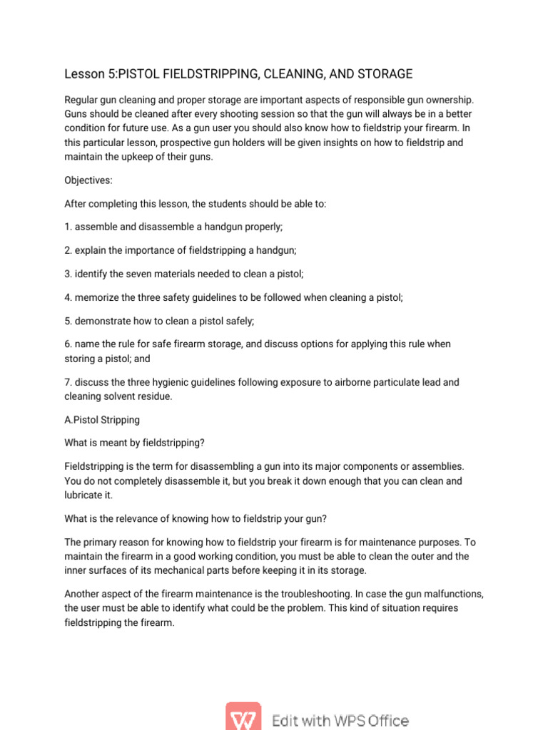 Lesson 5 - Pistol-Wps Office | PDF | Firearms | Handgun
