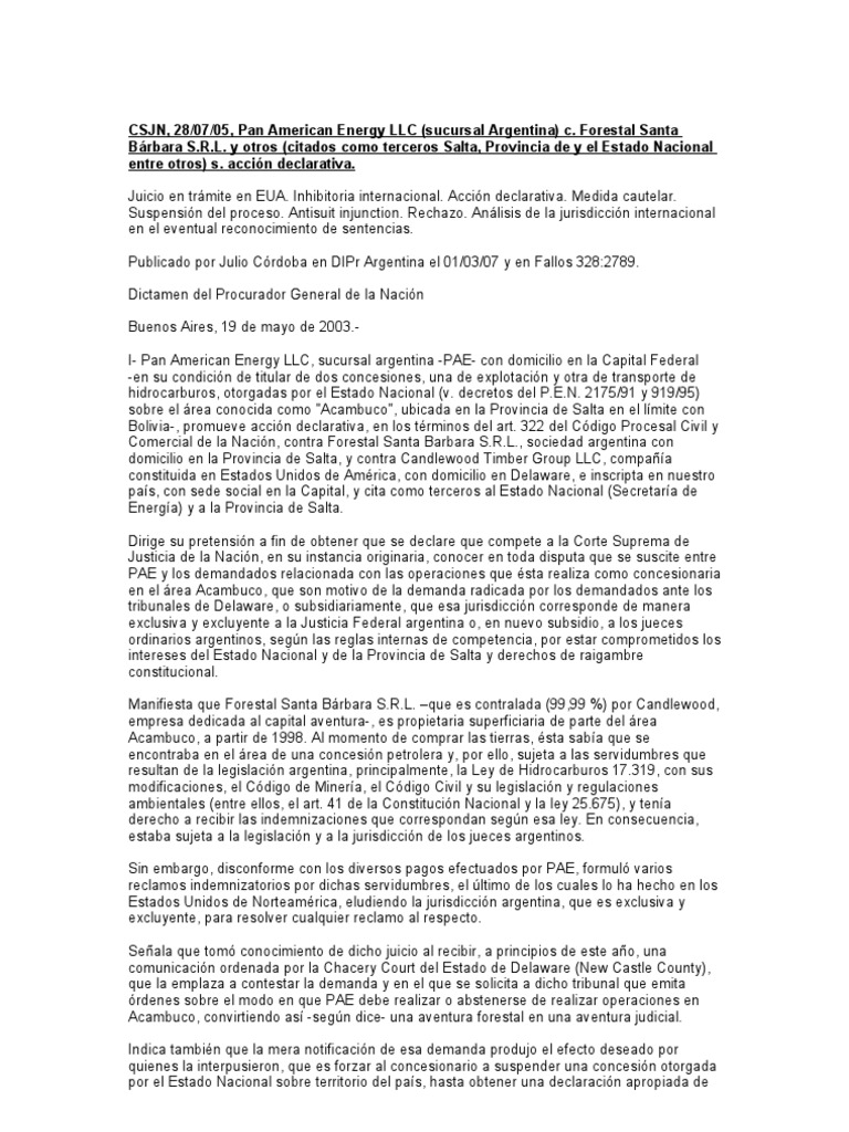 Fallo Pan American Energy | PDF | Caso de ley | Ley procesal