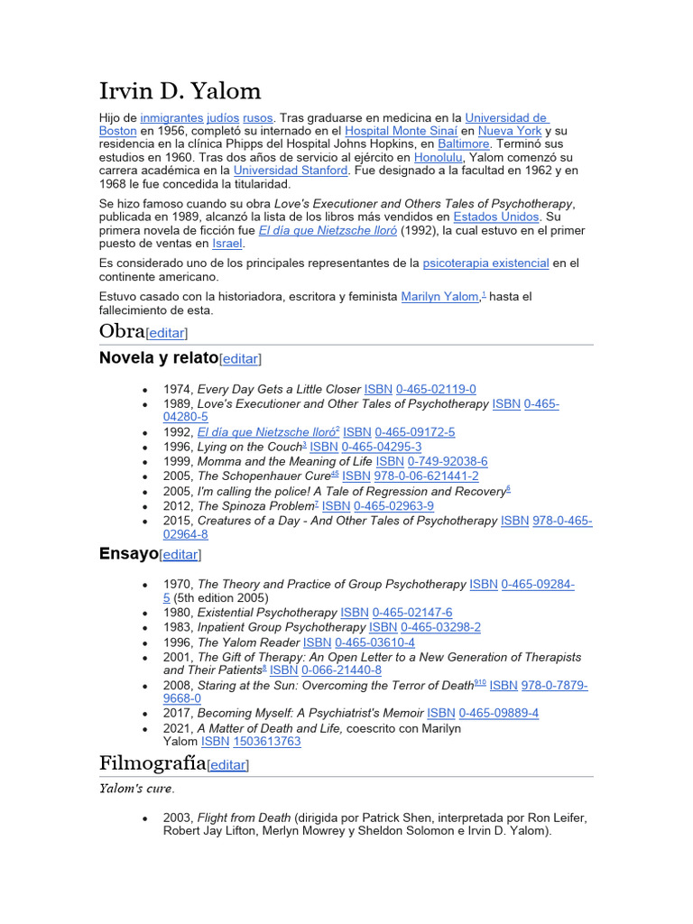 PSIQUIATRA Irvin YALOM BIOGRAFIA | PDF | Psicoterapia