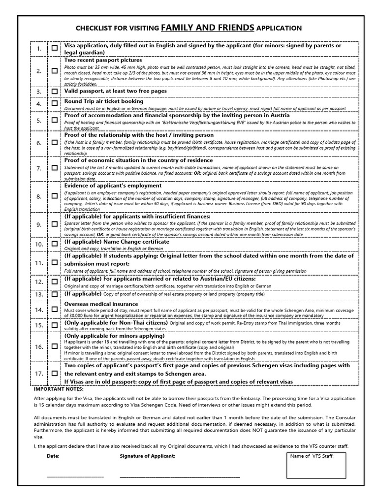 Visiting Family Friends Checklist | PDF | Travel Visa | Passport